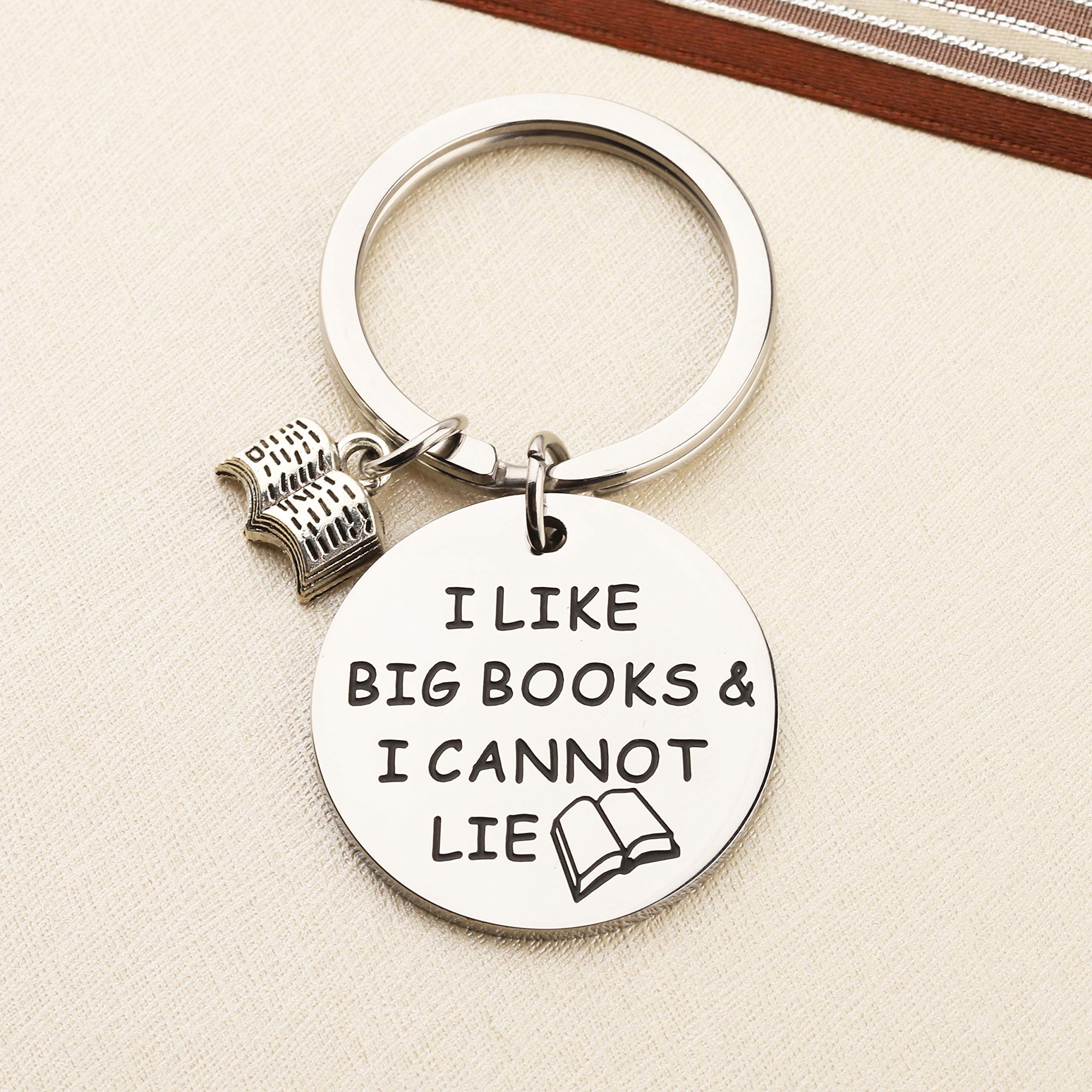 BEKECH Book Keychain Bookworm Gift Book Lover Gift I Like Big Books and I Cannot Lie Keychain Book Lovers Reading Jewelry Book Club Gift Librarian Gift (Silver)