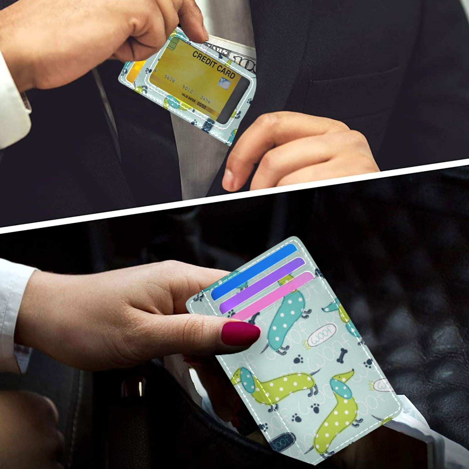 Linomo Thin leather Card Holder and Money Clip Cute Dachshunds Dog Wallet RFID Blocking for Men & Women