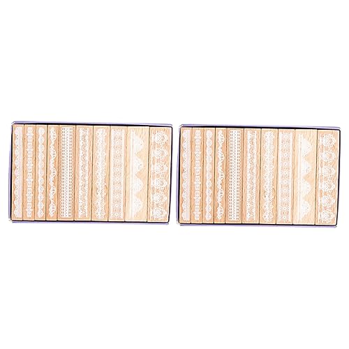 COHEALI 2 Sets Handbook Lace Stamp Card Making Tools Basket Gift Wood Tools Vintage Lace Stamp DIY Wooden Diary Stamp Decorative Stamps Decorative Lace Stampers Diary Decorative Stamp Seal