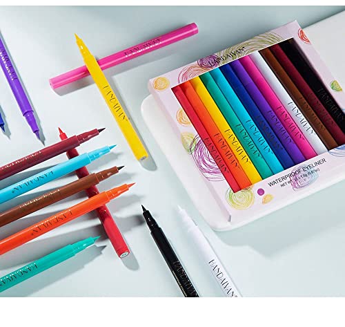 BestLand 12 Colors Matte Liquid Eyeliner Set Rainbow Colorful Neon Eyeliner Pencil Pigmented Waterproof Smudgeproof Long Lasting Gel Eye Liner Christmas Makeup Gift Kit for Women (Set E)