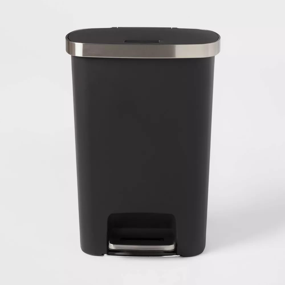 IPORS Plastic Locking Lid Step Trash Can Black,Commercial/Kitchen Step Trash Can