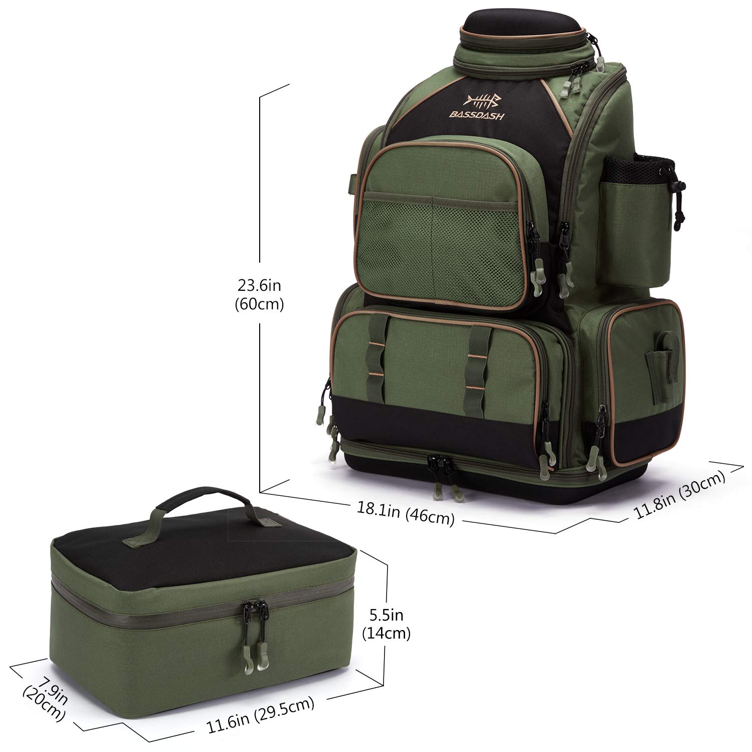 BASSDASH Fishing Tackle Backpack Water Resistant Lightweight Tactical Bag Soft Tackle Box with Rod Holder and Protective Rain Cover