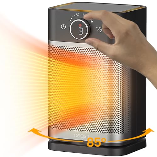 Cegsin Space Heater, 85°Oscillating Portable Electric Heaters for Indoor Use, 1400W PTC Fast Safety Heat, Digital Display, 8H Timer, Fan Mode, Dust Filter, Small Desk Heater for Bedroom Office Home
