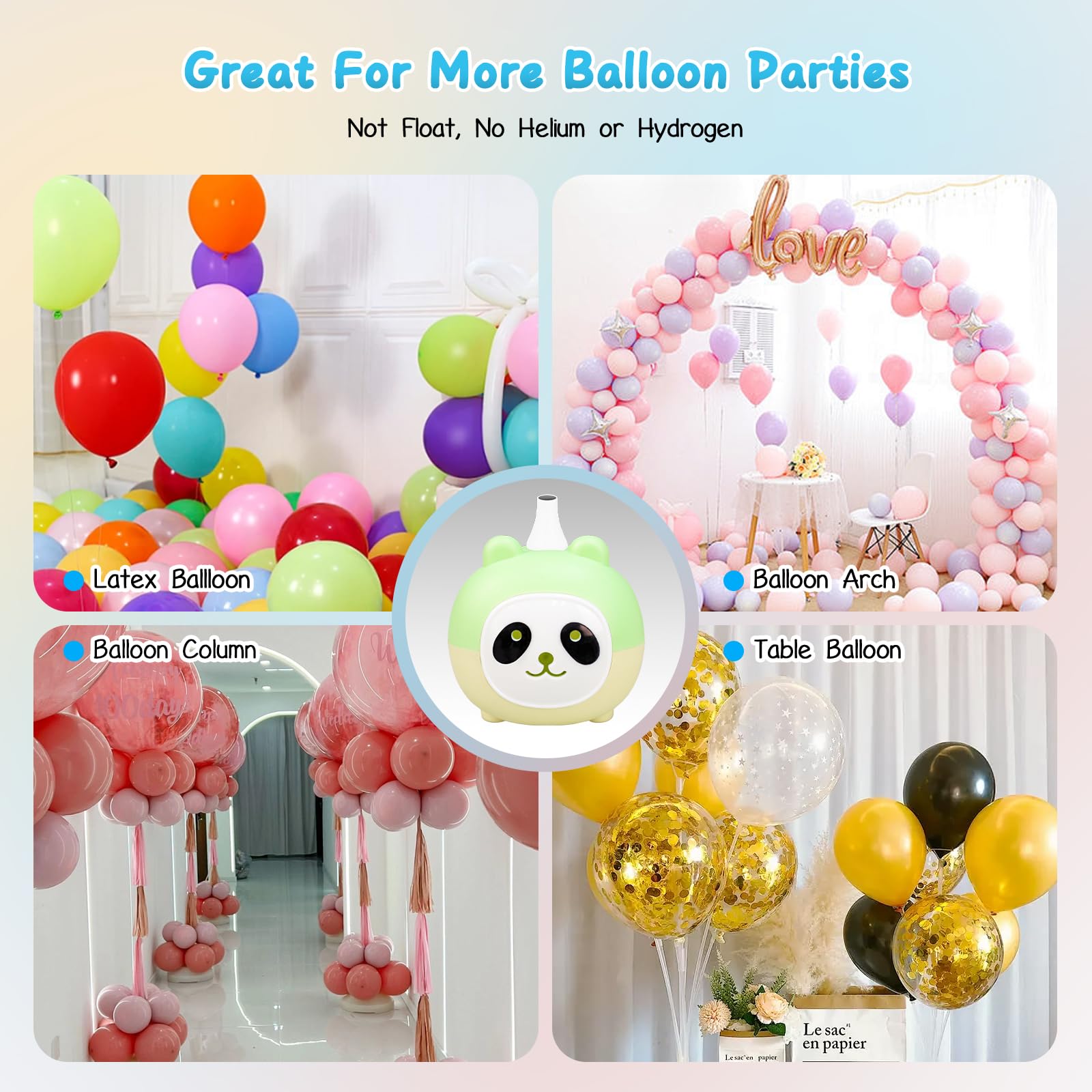 Borosino Balloon Pump Electric 110V 450W Portable Small Panda Balloon Inflator Blower Machine Air Pump for Balloon Garland Arch Party Decoration
