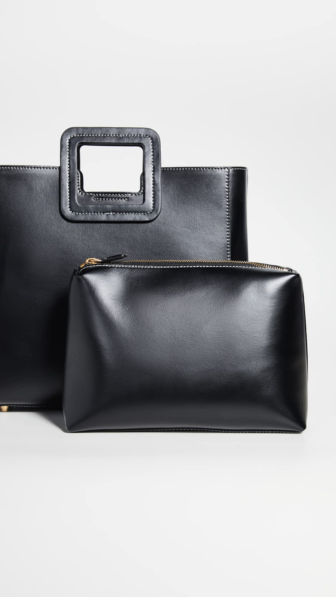 STAUD Women's Black Leather Shirley Large Tote Handbag