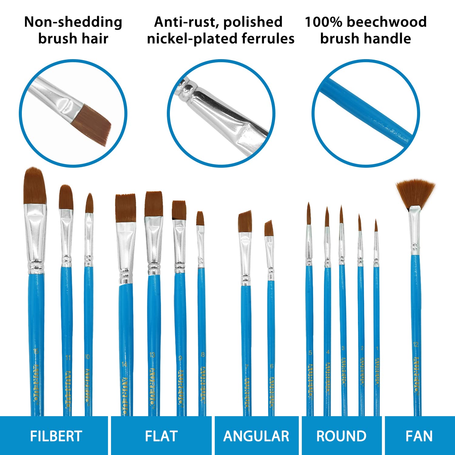 AUREUO Watercolor Paint Brush Set - 15 Nylon Painting Brushes, Sponge & Color Palette with a Pop-up Carrying Case as Paint Brush Holder for Beginner Watercolor Painting