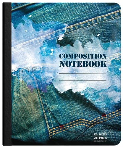 E-CLIPS USA Composition Notebook Wide Ruled, Aesthetic Composition Notebook, Hard Cover, Jean Print Preppy Composition Notebook, 100 sheets 200 Pages (3 Pack)