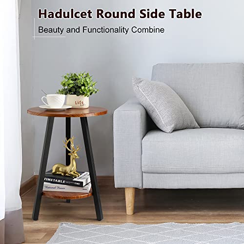 Hadulcet Round Side Table,Accent Table Small End Table for Living Room Bedroom Office Balcony Small Space, Chestnut