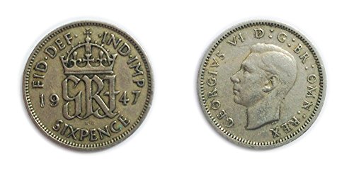 Coins for Collectors - Circulated British 1947 George VI Sixpence / Six Pence 6p Coin / Great Britain