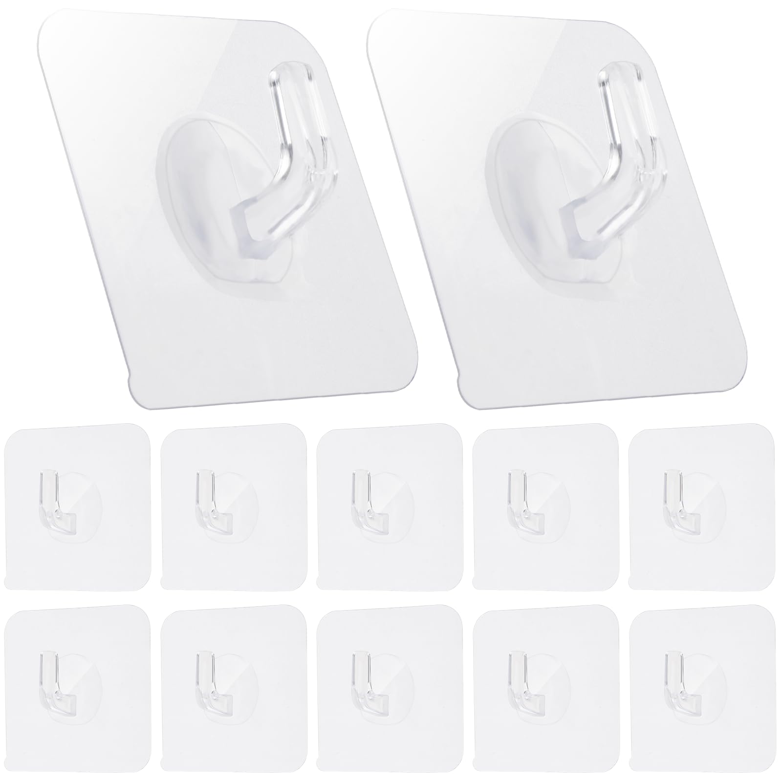COMNICO 12 Pack Adhesive Hooks Clear Plastic Waterproof Heavy Duty Sticky Wall Ceiling Door Window Pothook Home Kitchen Bathroom Shower Office for Hanging Hat Towel Picture Coats (12)