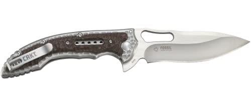COLUMBIA RIVER KNIFE & TOOL Fossil Folding Pocket Knife: Stainless Steel Plain Edge EDC Folder with Frame Lock, Everyday Carry Folded Knife, with Satin Blade Finish 5470, Silver , brown, grey