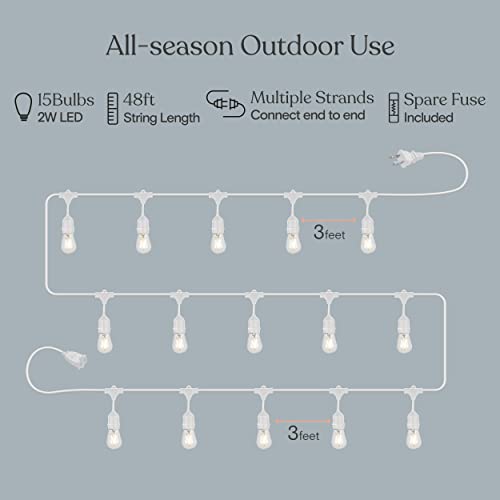 Brightech Ambience Pro - Waterproof LED Outdoor String Lights - Hanging, Dimmable Vintage Edison Bulbs, 48 Ft Commercial Grade Patio Lights Create Cafe Christmas Ambience In Your Backyard, 15 Bulbs 2W