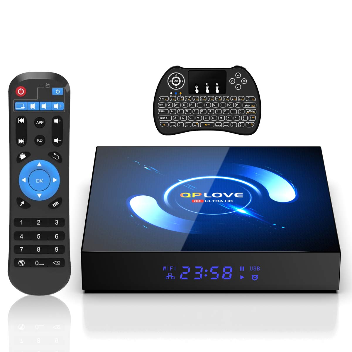 Android TV Box 10.0 4GB 64GB H616 Quad core Support 6K HD/ 3D/H265/Dual WiFi 2.4G 5G /100M LAN/USB 2.0/BT 5.0 with Wireless Keyboard