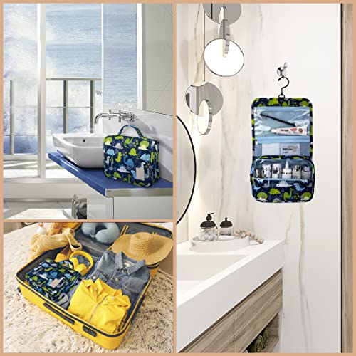Eudora Hanging Travel Toiletry Kit Bag for Men and Boys, Waterproof Travel Organizer, Cute Dinosaur Snake Cartoon Cosmetic Weekender Bag with 360 Rotatable Hook (Blue)