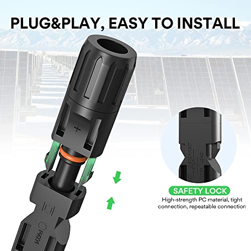 Bateria Power 12PCS Solar Cable Connectors, Male&Female IP67 Waterproof Solar Panel Connectors with Spanners