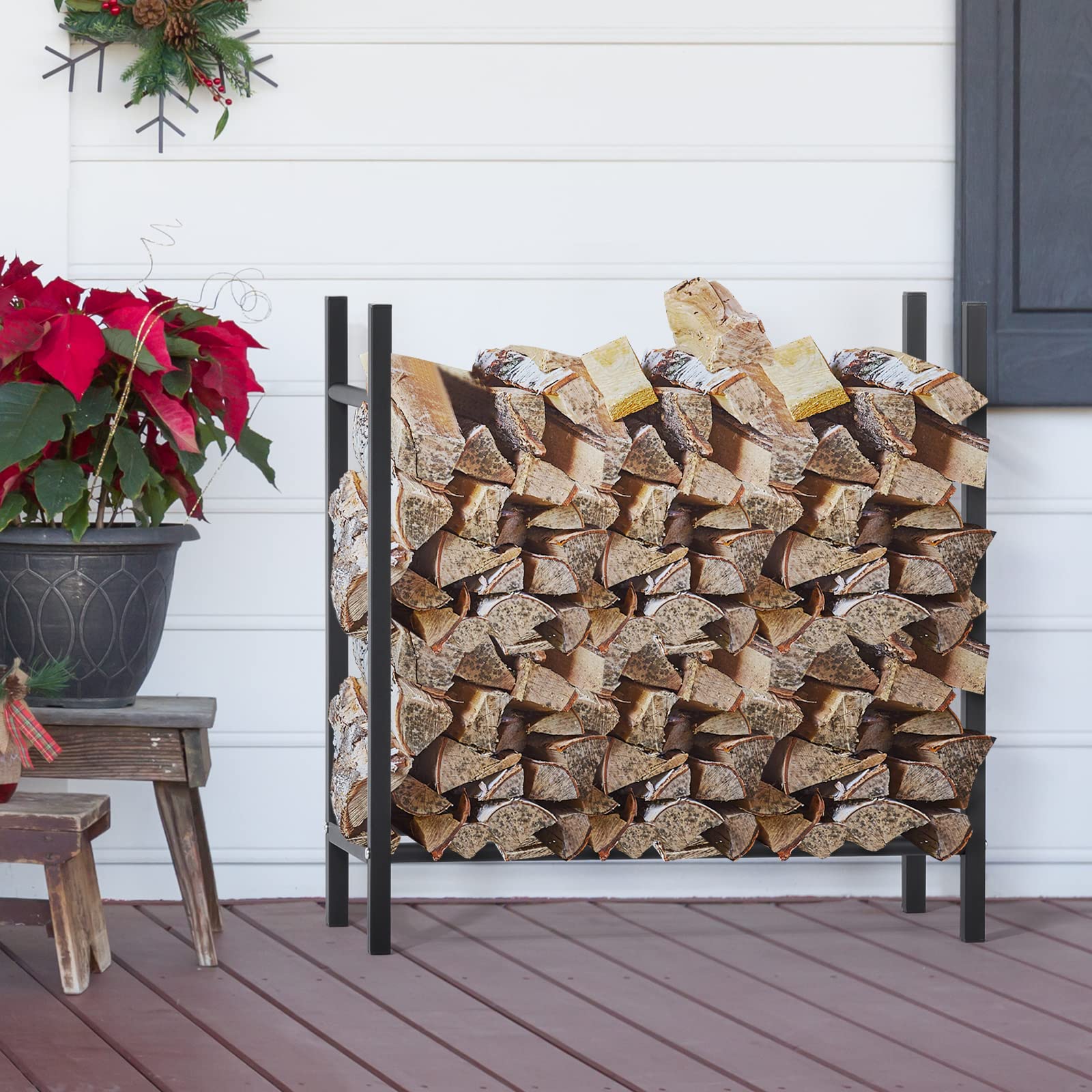 CADUKE 2ft Firewood Rack Outdoor Fire Wood Holder Indoors Fireplace Log Holder for Firewood Storage Wood Stackers for Outside, Black