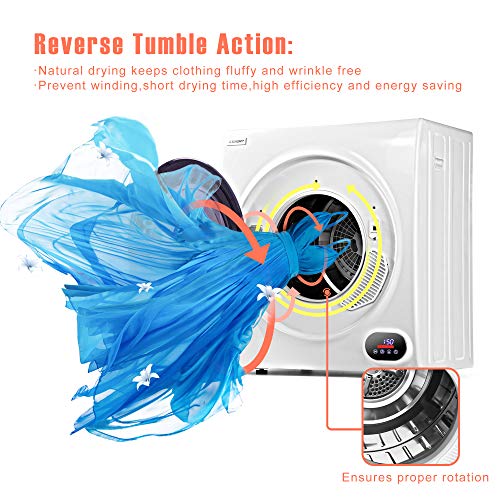 Euhomy Compact Laundry Dryer, 3.5 cu ft Front Load Stainless Steel Clothes Dryers With Exhaust Pipe, 1500W, LCD Control Panel Four-Function Portable Dryer For Apartments, Home, Dorm, White