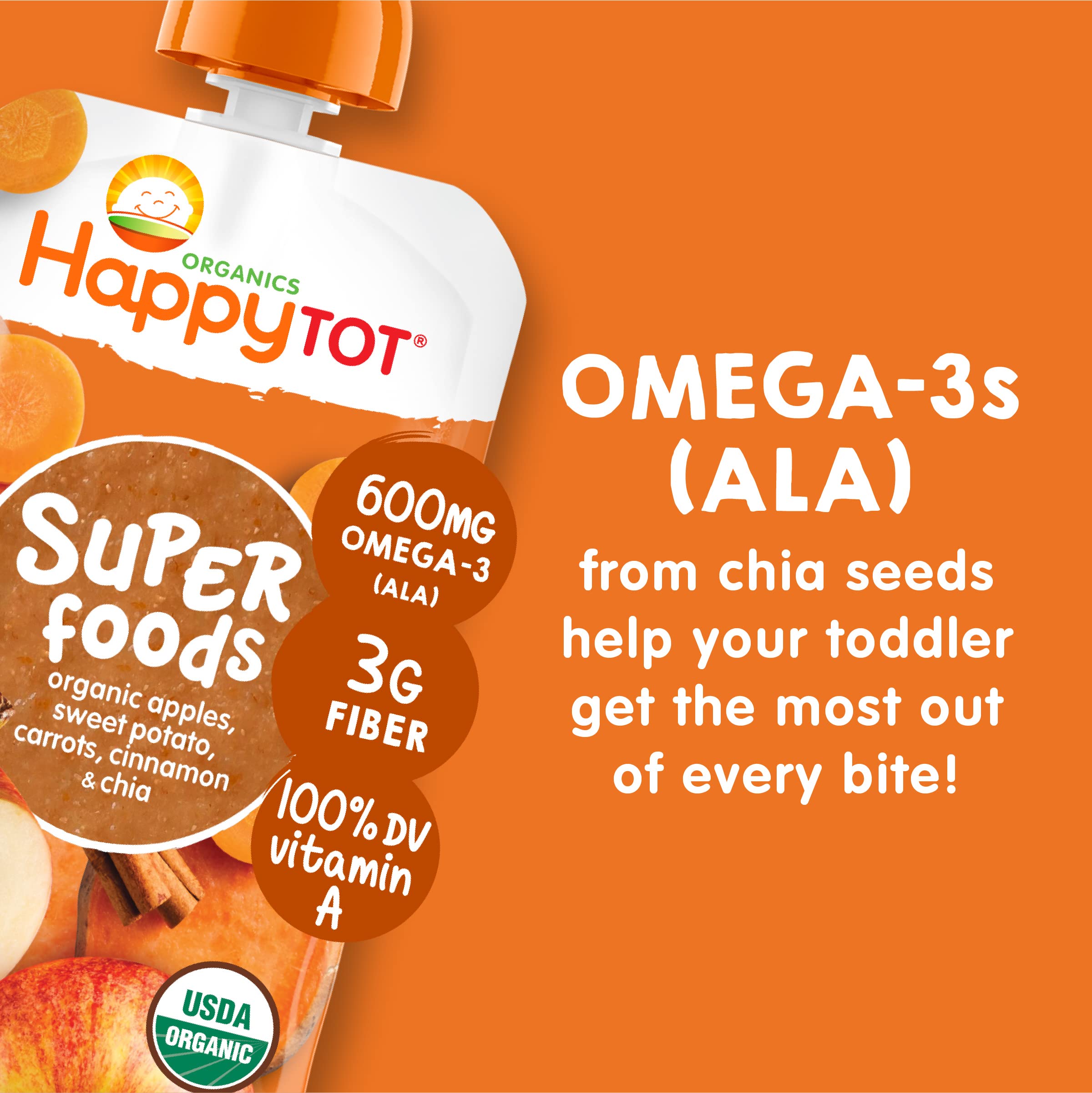 Happy Tot Organics Super Foods, Sweet Potato, Apple, Carrot & Cinnamon, 4.22 Ounce (Pack of 1)