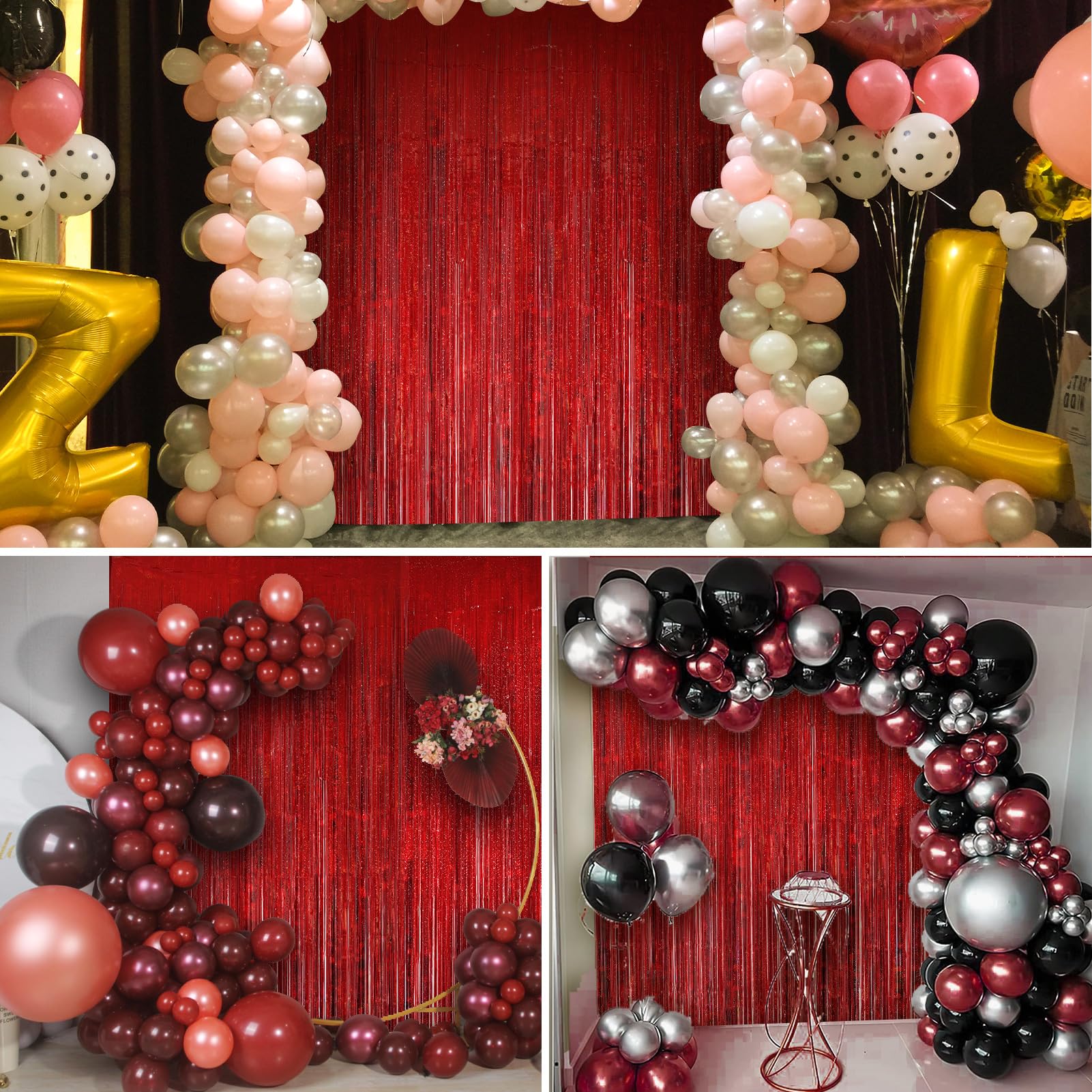Merear Backdrop for Party Decorations, 3 Pack Foil Fringe Curtains Party Decor 8.2 * 3.3 FT Tinsel Streamers Birthday Party Decorations Photo Fringe Backdrop for Party, Graduation