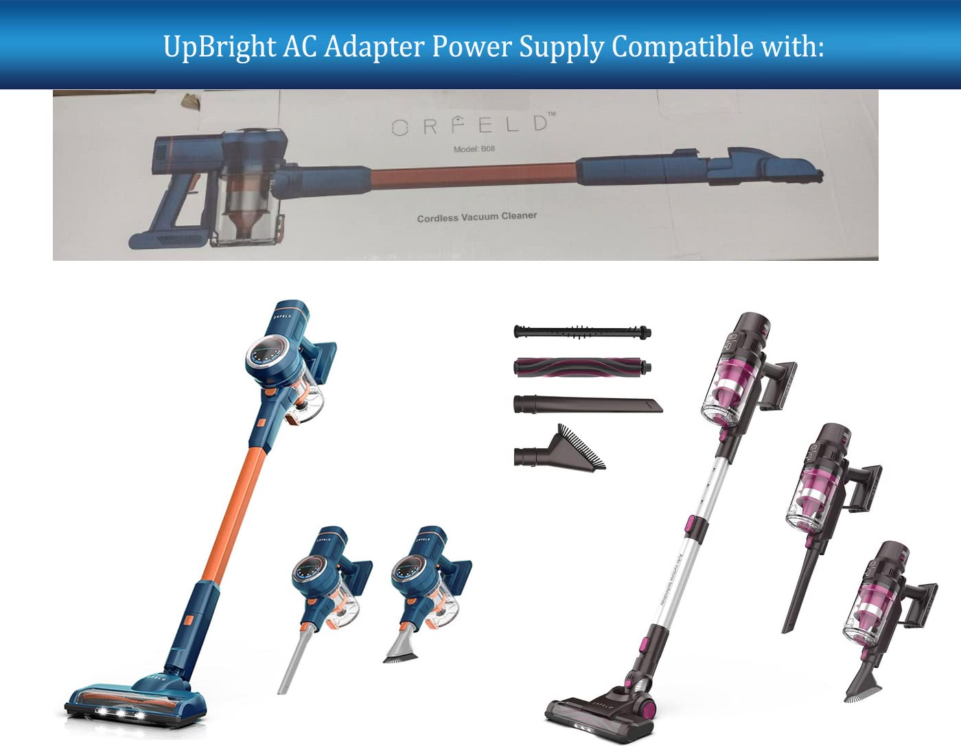 UpBright 31V AC/DC Adapter Compatible with ORFELD B08 C10A Cordless Stick Vacuum C10-A 25.9V 2200mAh 2500mAh 220W Lithium-ion Li-ion Rechargeable Battery RKULDC3100500 31VDC 500mA Power Supply Charger
