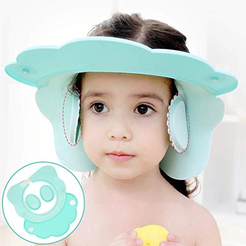 Baby Shower Cap Bathing Cap Safe Silicone Protection Bath Cap Soft Adjustable Visor Hat for Protector Head Eye Ear Shampoo Caps for Toddler,Baby, Kids,Children(Blue)