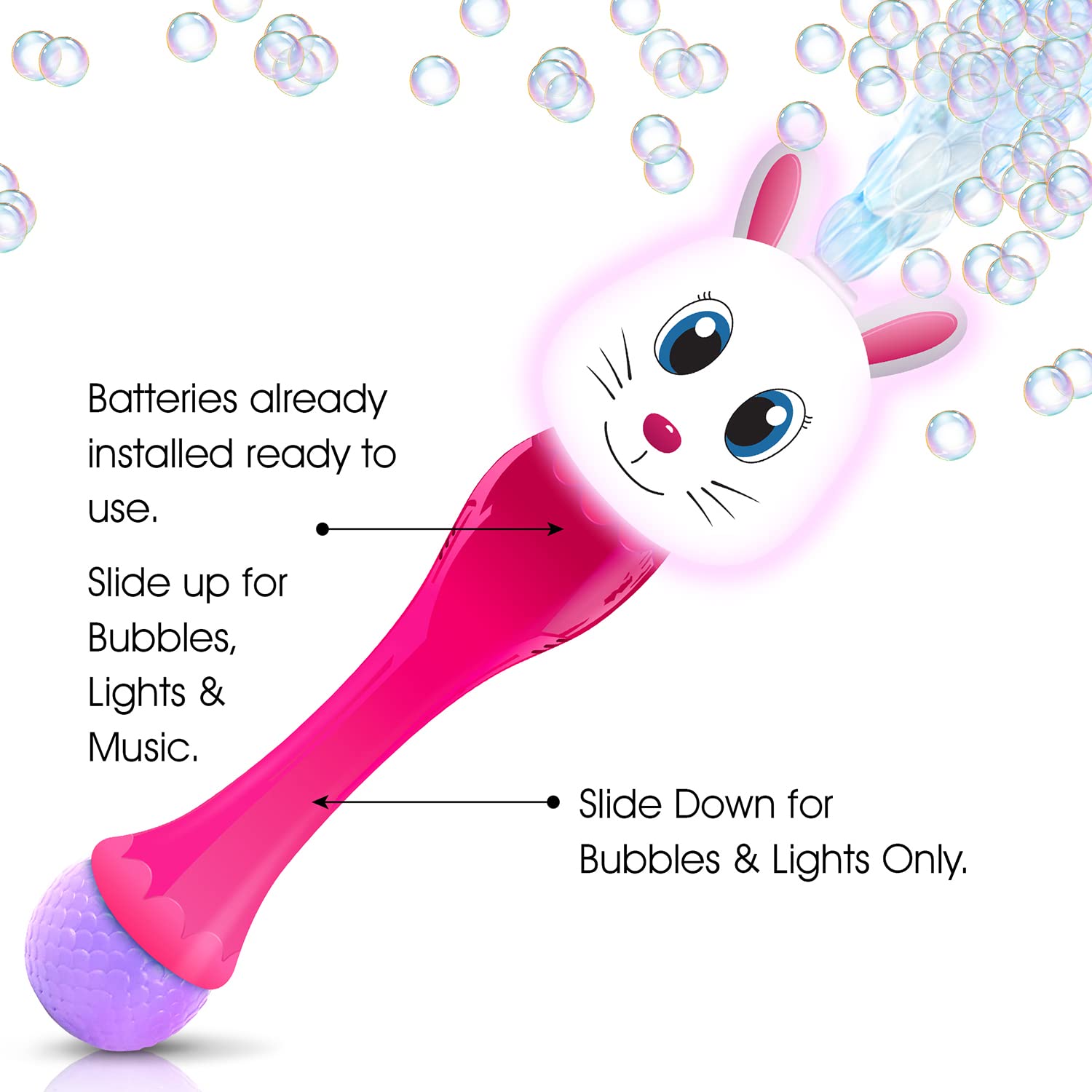 Light Up Bunny Easter Bubble Wand, 14 Inch Illuminating Blower with Thrilling LED & Sound Effect, Bubbles for Kids Ages 3 4 5 6 Bubble Toys, Easter Basket Stuffers for Toddler