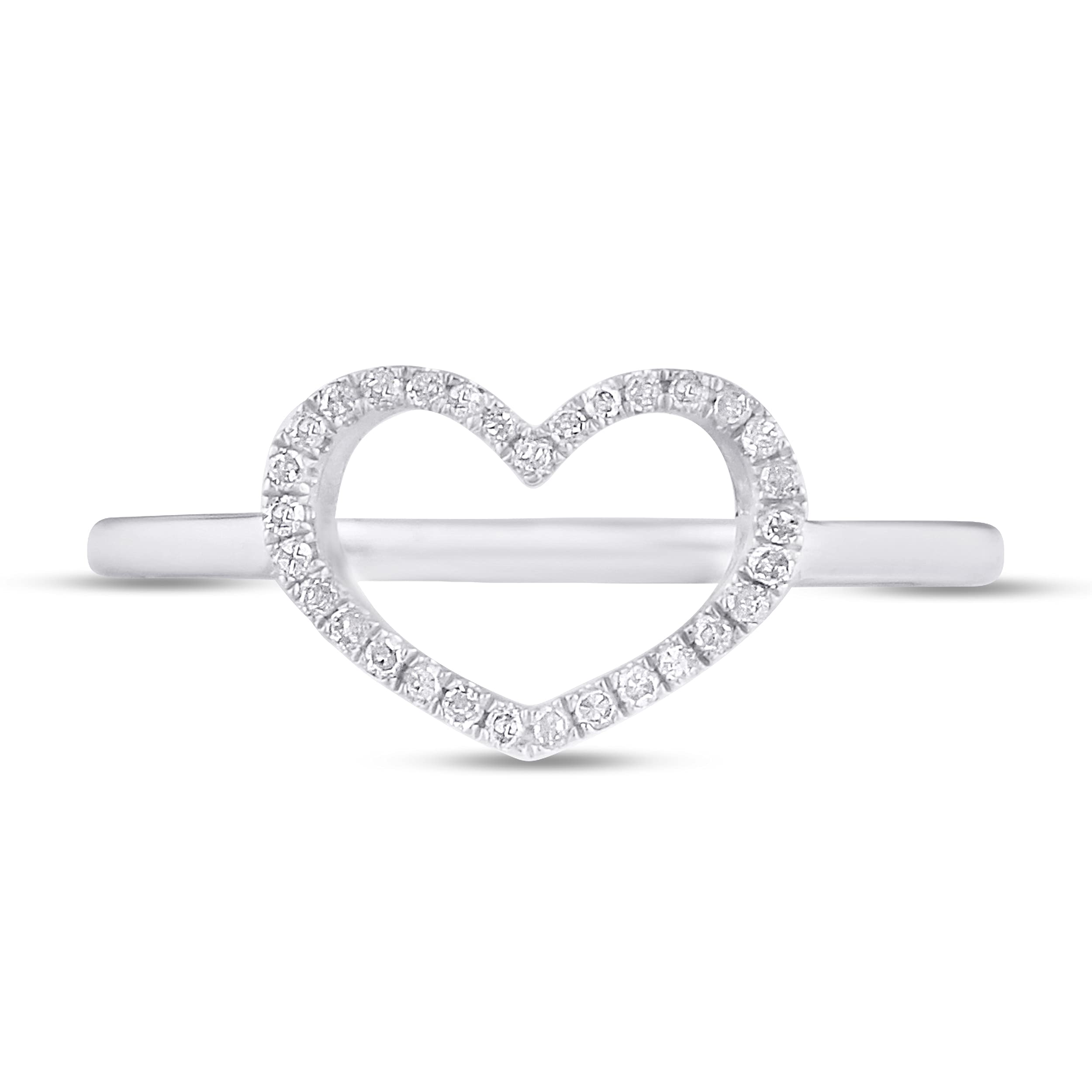Belantina 1/10 Carat Diamond Heart Open Ring for Women in 14k White Gold (H-I, I1-I2, cttw) Size 8