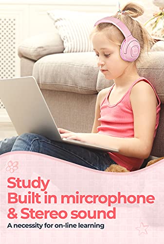 E5 Kids Wireless Headphones with Microphone, Bluetooth 5.0 Over Ear Wireless Kids Headphones with Volume Control 85dB/93dB, 40H Playtime,Sharing Function,for School/iPad/Tablet/Boys/Girls (Pink)