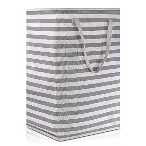 Collapsible Laundry Hamper with Handles, Large Laundry Basket 75L Freestanding Square Storage Bin Towels Toy Clothes Organizer Canvas Waterproof Laundry Baskets for Home Travel School (Grey White)