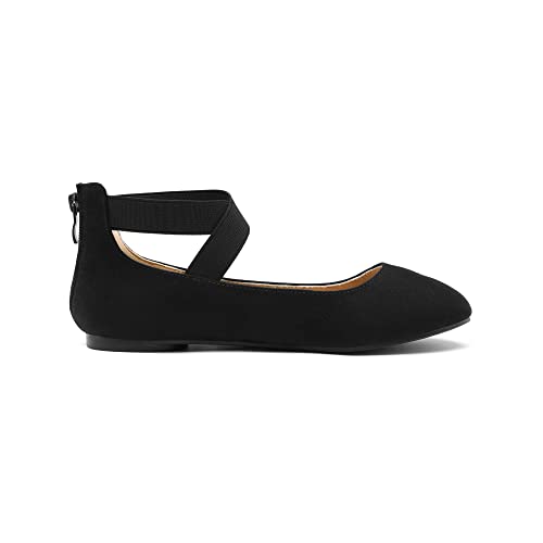 DREAM PAIRS Women's Sole_Stretchy Black Fashion Elastic Ankle Straps Flats Shoes Size 10 M US