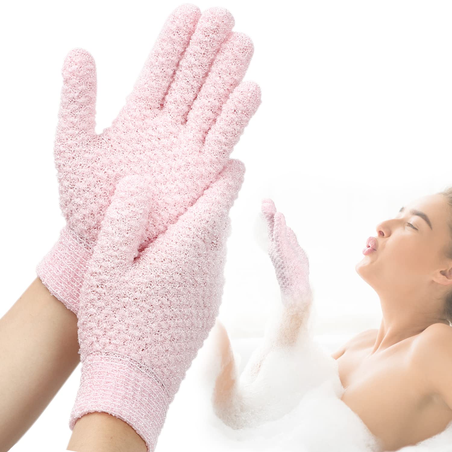 Bath Exfoliating Gloves for Shower,JASSINS Thick Soft Double Exfoliating Shower Gloves,Dead Skin Cell Remover Bathing Supplies,1Pair(Pink)