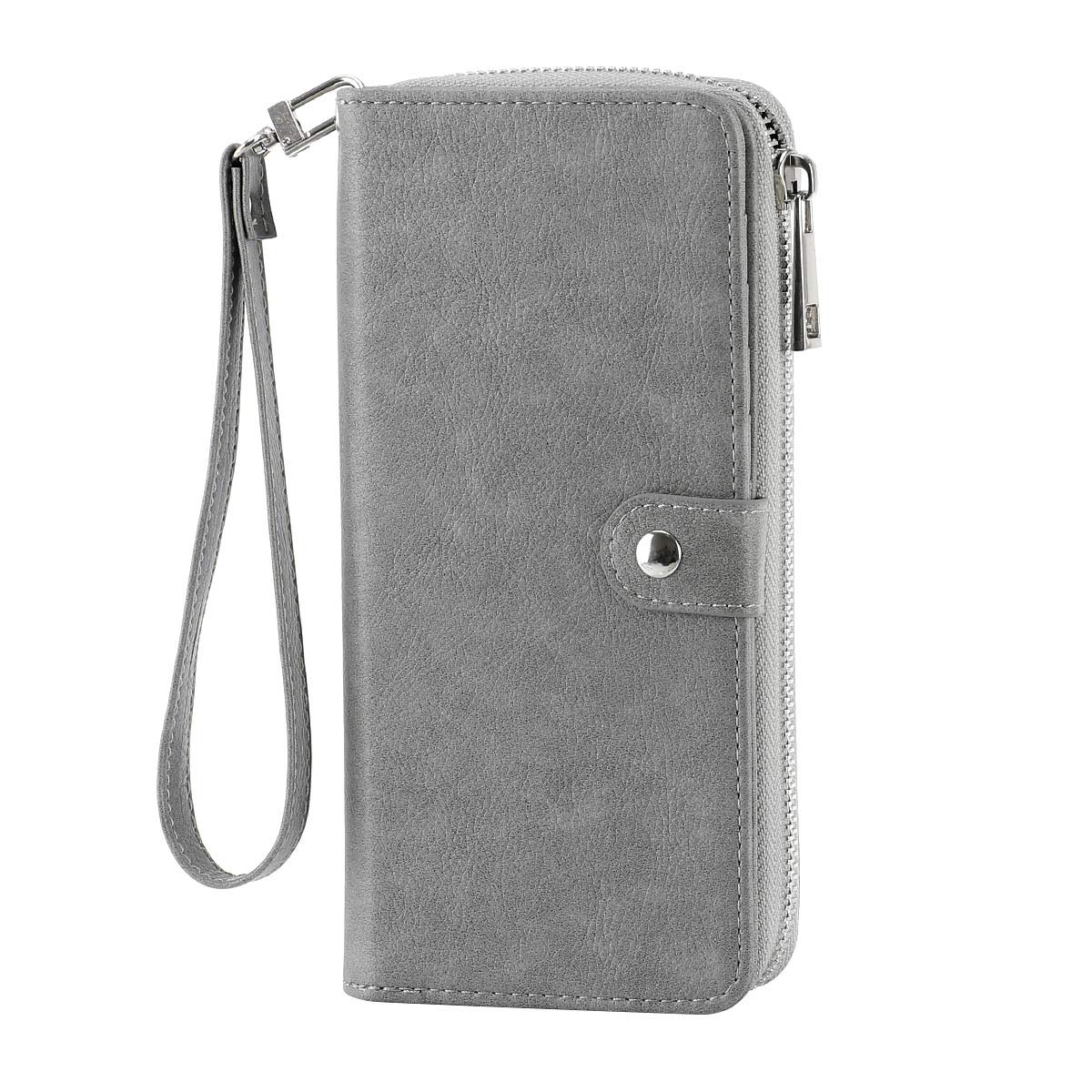 HAWEE Wristlet Wallet Long for Women Multi Card Holder Hand Phone Purse with Strap, Grey