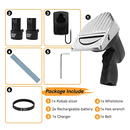 BriSunshine Cordless Electric Gyro Kebab Slicer,80W Portable Sliced Shawarma Cutter Doner Kebab Cutting Knife Machine,with Fast Charger and 2 Rechargeable Power,0.02-0.31" Thickness