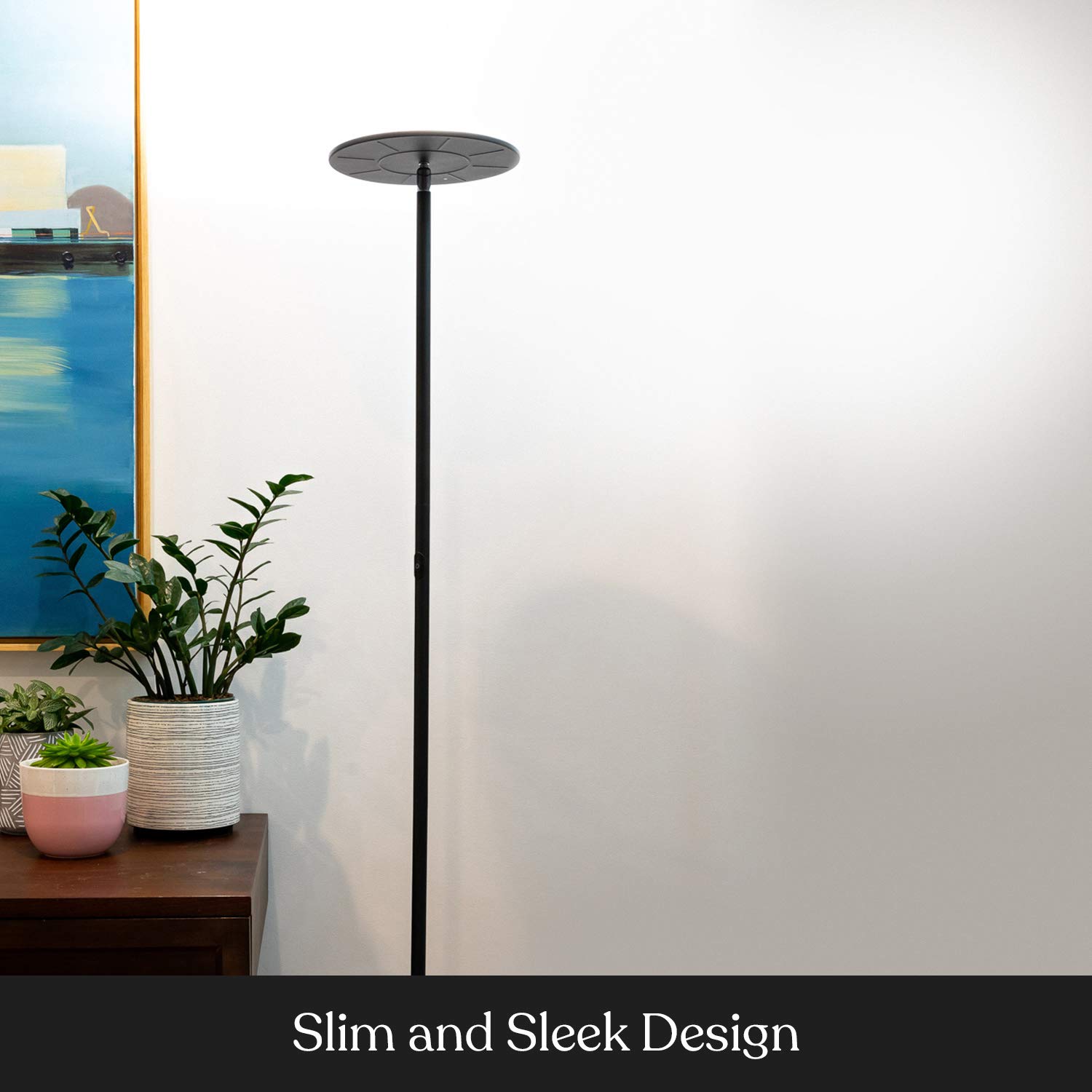 Brightech Sky Flux Dimmable LED Floor Lamp β Super Bright Floor Lamp for Living Room and Offices β Torchiere Standing Lamp with 3 Light Options, Tall Lamp for Bedroom Reading and More - Black