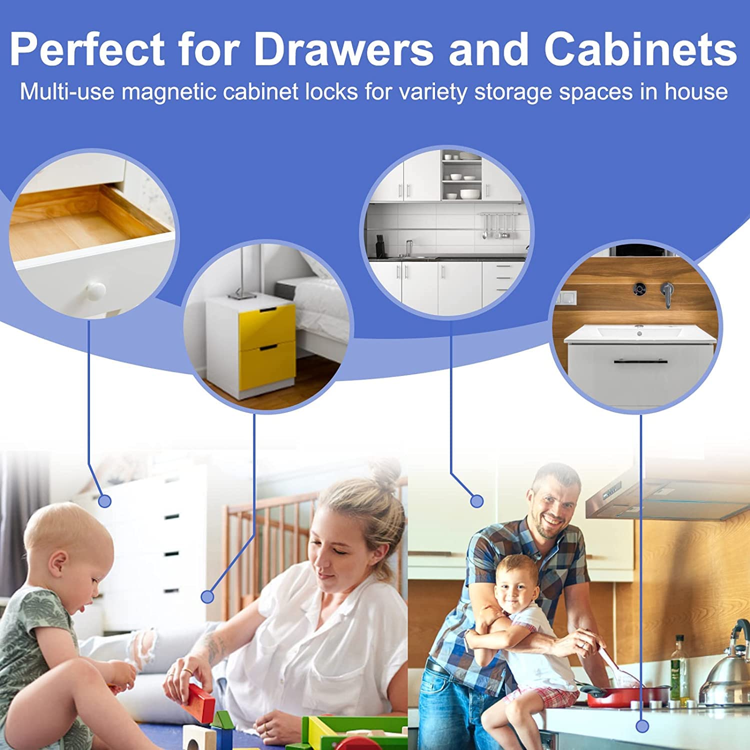 Baby Proofing Magnetic Cabinet Locks, Child Proof Safety Latches for Drawer Cupboard Kitchen Bedroom, Adhesive or Screw Two Installation Methods (10 Locks & 2 Keys)