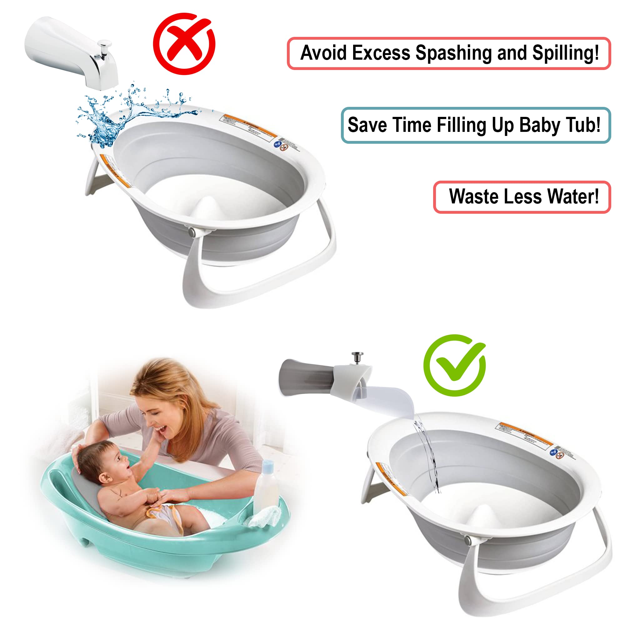 Bath Helper - Bath Tub Faucet Extender - Guides Water Directly from Faucet to Baby Bath Tub Without Excessive Water Waste and Splashing, 1 Pack (Clear White)