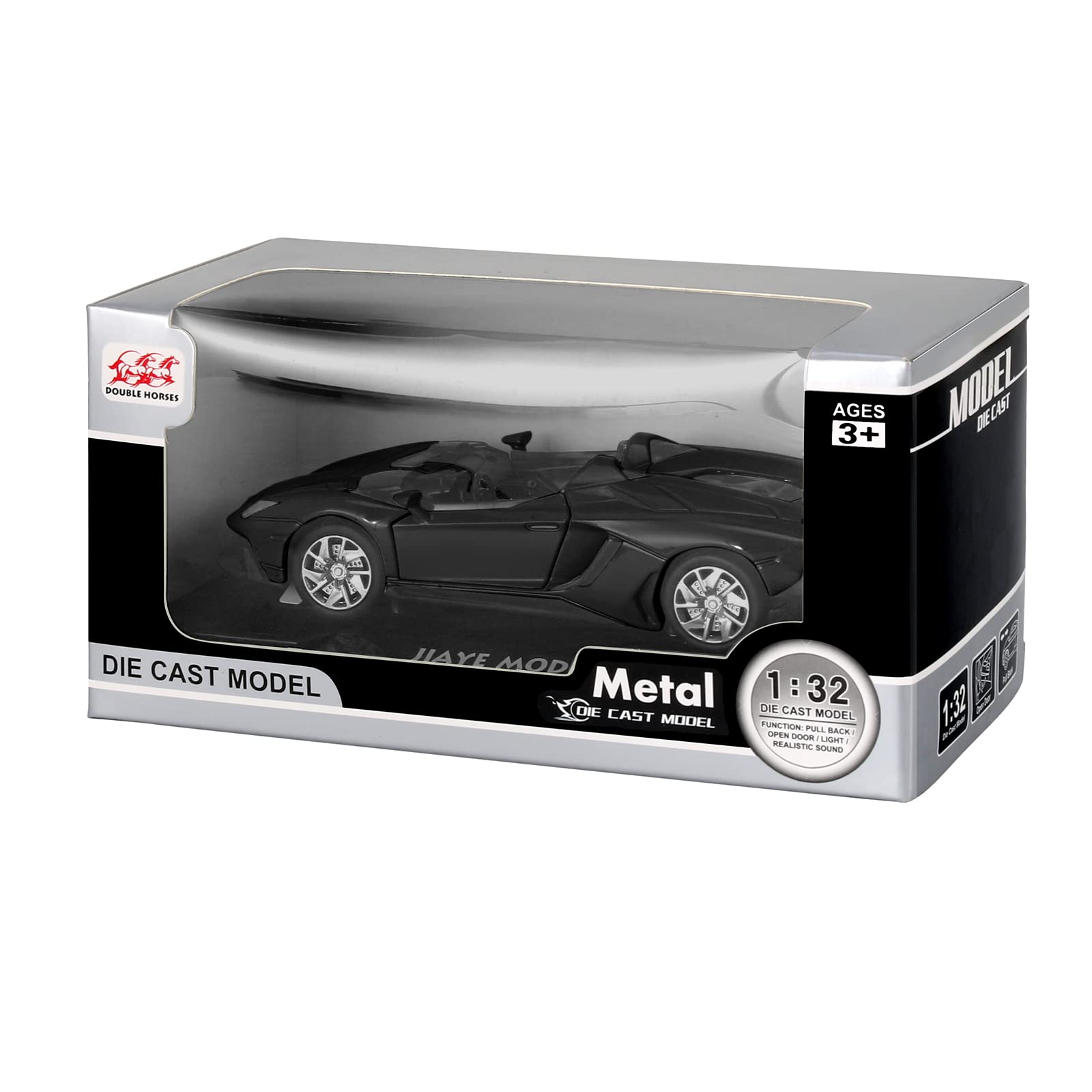 Toy Car 1/32 Roadster Metal Die-cast Model Car with Sound and Light for 3 4 5 6 7 Year Old Boy Toy (Black)