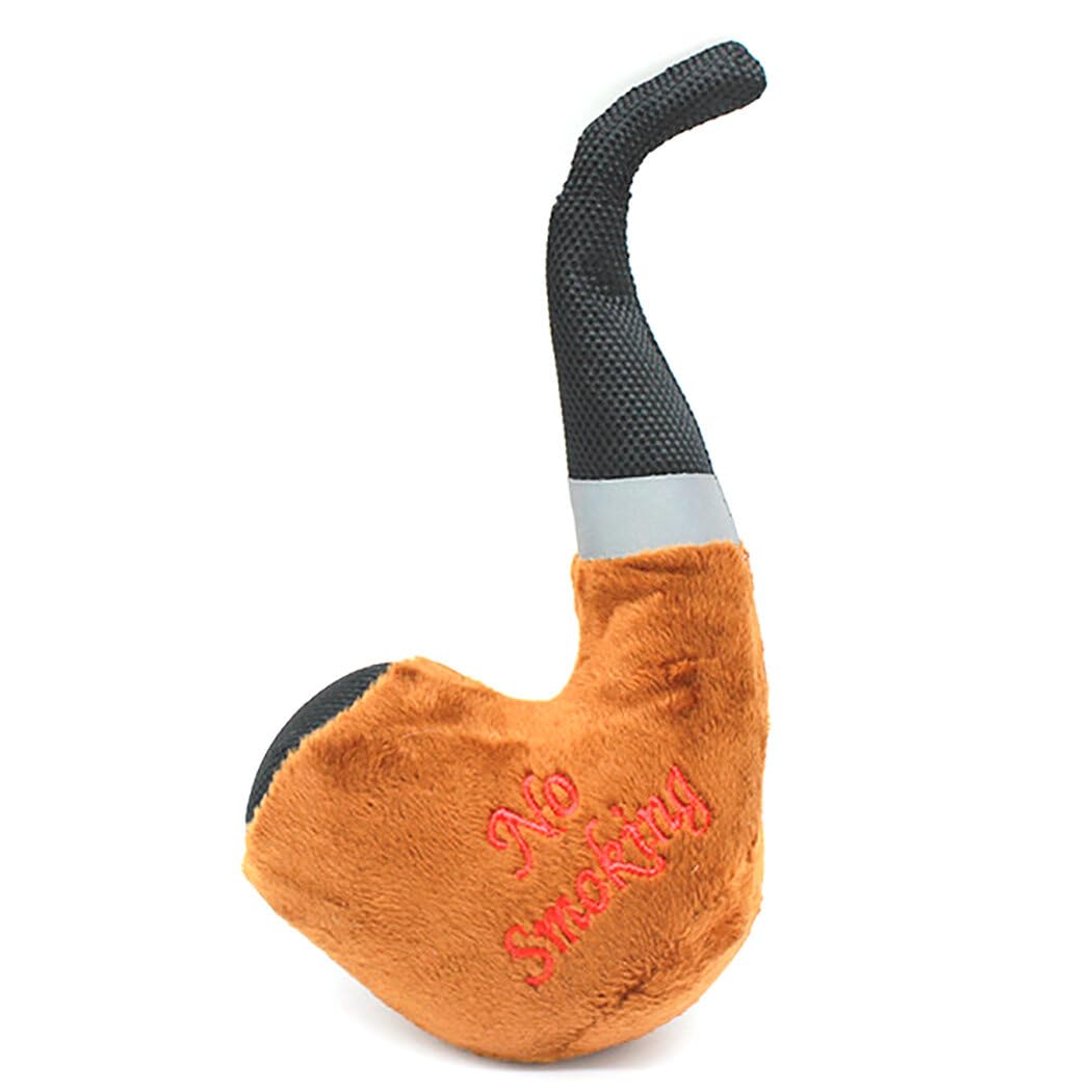 Chewtoyo Pet Teething Decorative Tobacco Pipe Toy Interactive: Stuffed Squeaky Biteproof Funny Chewers for Dog Tooth Cleaning, Coffee357