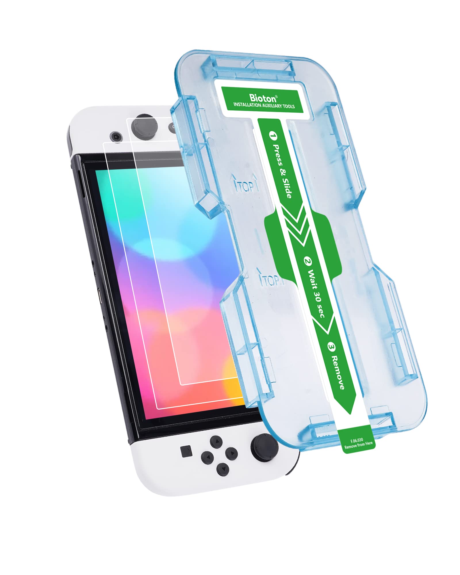 Bioton Tempered Glass Screen Protector Compatible with Nintendo Switch OLED Model 2021 [EZ Kit] [Automatic Alignment] - 2 Pack