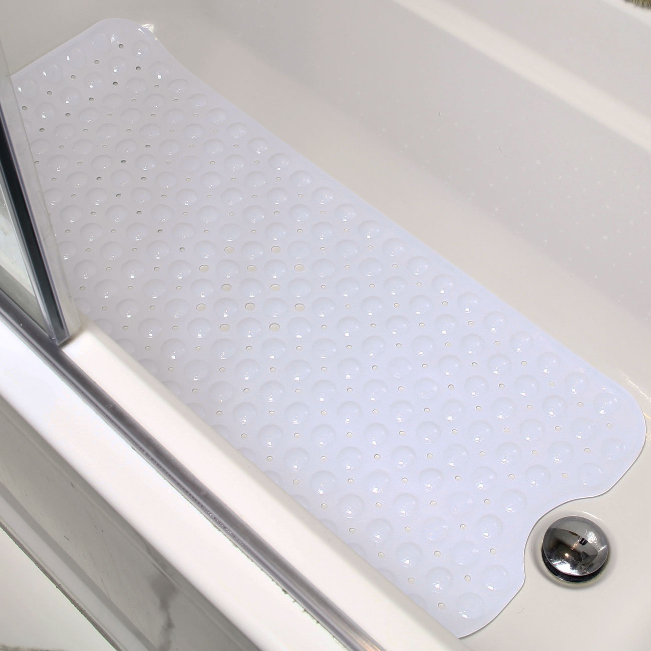 Bathroom Bath Shower Mat Vinyl Material Extra Long 39 x 15.5 Inches (White)