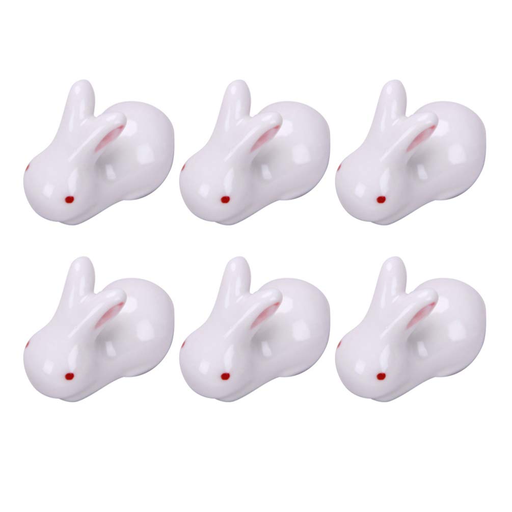 BESTOYARD 6 Pcs Mini Cute Rabbit 2 Inch Ceramic Chopsticks Stand Rest Bunny Shape Chopsticks Rack Stand Spoon Fork Holder Easter Party Dinning Table Decoration