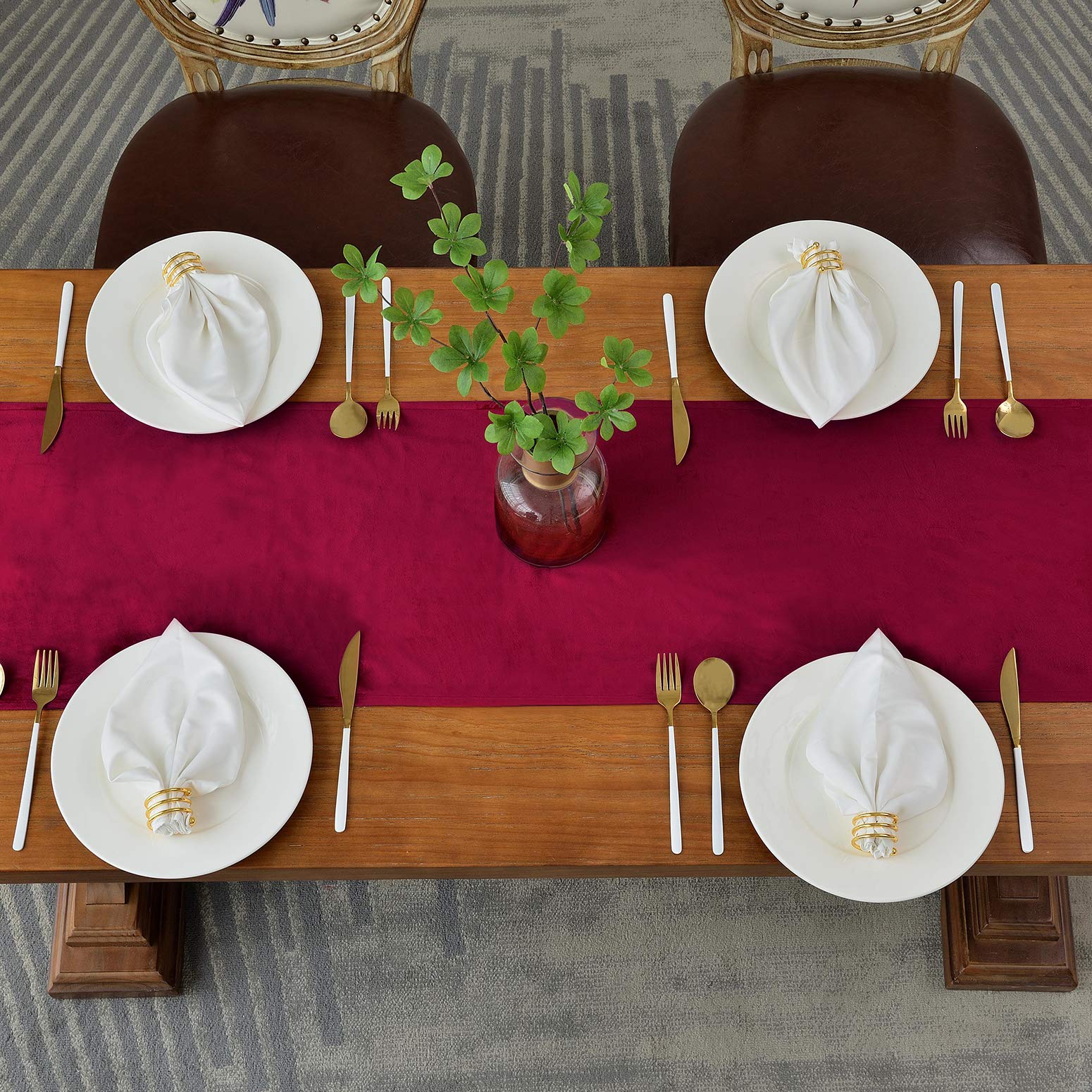 BALCONY & FALCON Velvet Table Runner Luxury Machine Washable Dresser Scarves for Dinner Farmhouse Parties Home Kitchen 14 x 118 inch, Red