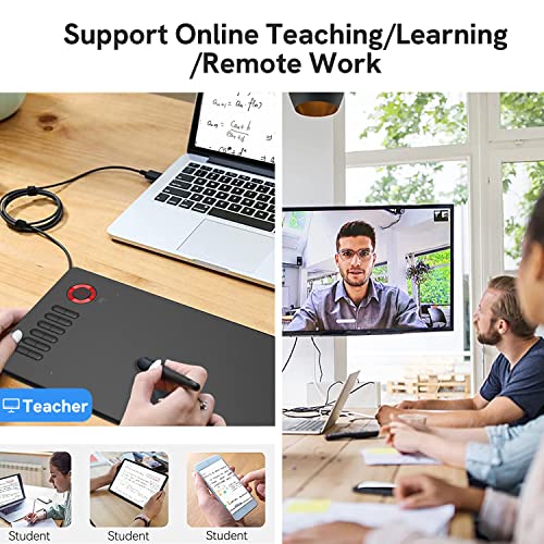 Drawing Tablet, VEIKK A15 10x6 inch Drawing Pad with 12 Shortcut Keys, 8192 Levels of Pressure and Battery-Free Pen, 20 Additional Nibs, Graphic Tablet for Win/Mac/Linux/Android OS (Red)