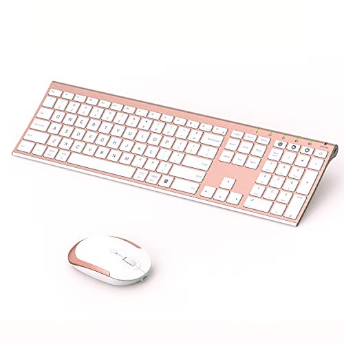 Bluetooth Keyboard Mouse, Multi-Device Wireless Keyboard Mouse Combo, Ultra Slim, Rechargeable, Dual-Mode(Bluetooth 4.0 + USB), for Windows/Mac OS (Rose Gold)