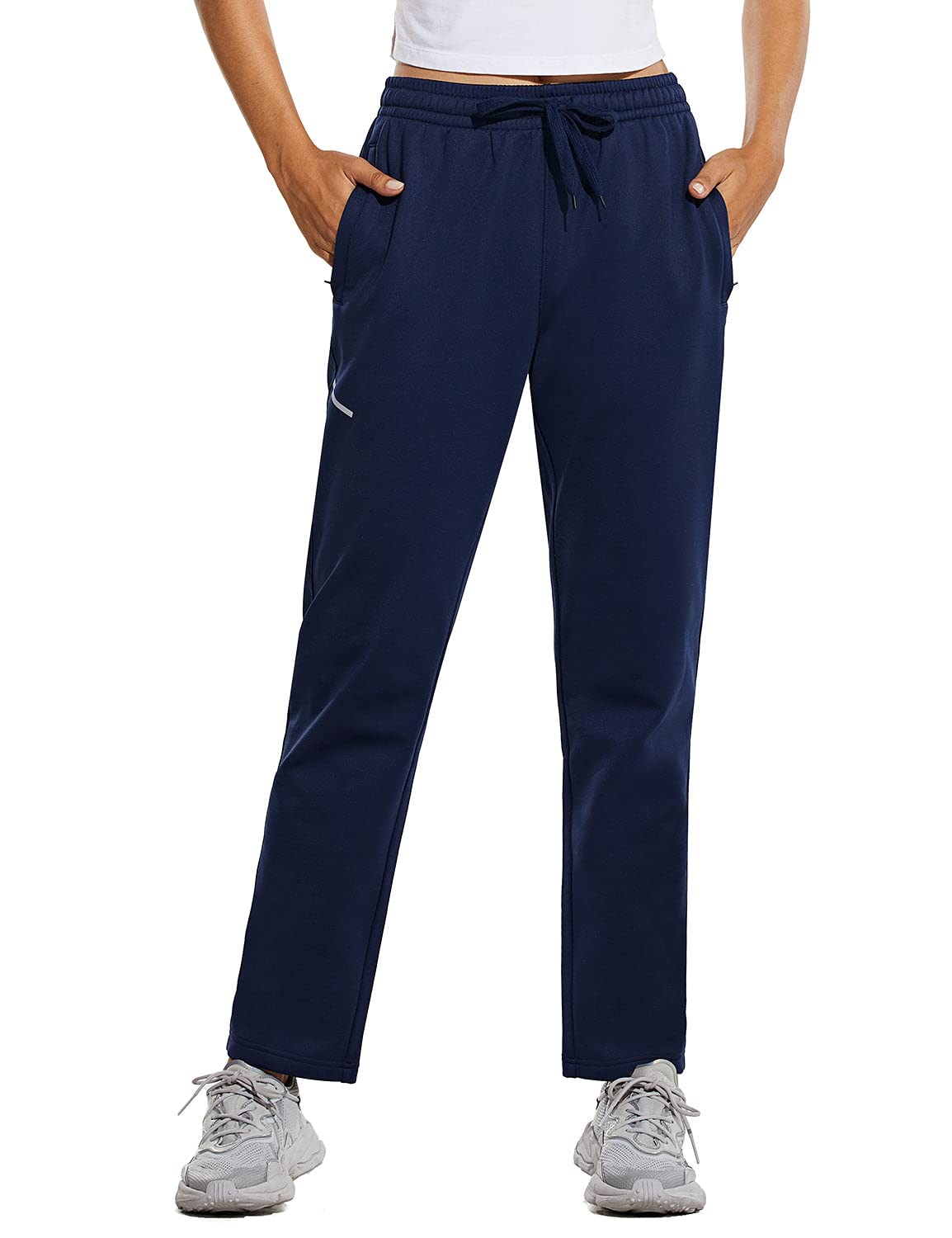 BALEAF Women's Fleece Lined Pants Winter Sweatpants with Zipper Pockets Running Hiking Lounge Navy M