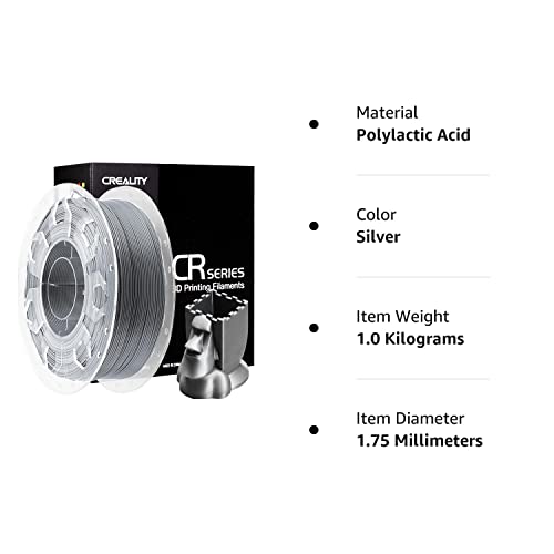 Creality PLA Filament 1.75mm, Ender Upgrade CR Series 3D Printer PLA, 1kg(2.2lbs)/Spool, Dimensional Accuracy ±0.03mm, Fit Most FDM 3D Printer(Silver PLA)
