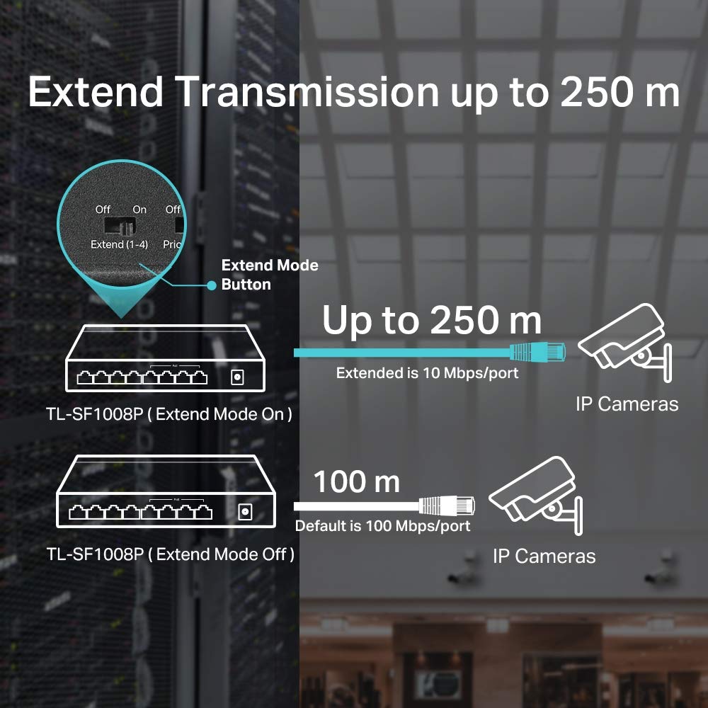 TP-Link 2KA4941 TL-SF1008P 10/100Mbps 8-Port PoE Switch, 4 POE Ports, IEEE 802.3af, 53W