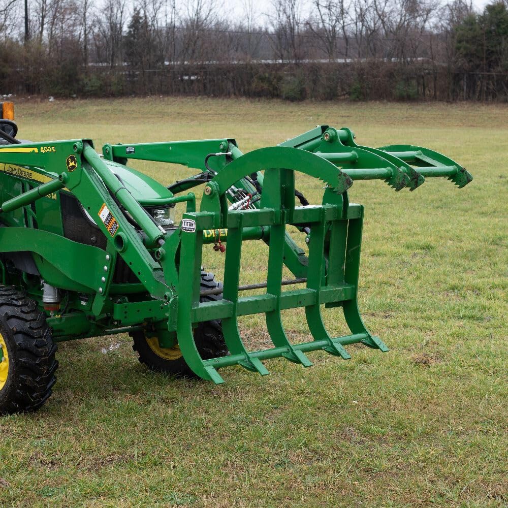 Titan Attachments 48â€ Light-Duty Single Cylinder Root Grapple Rake fits John Deere Tractors, Economy Series