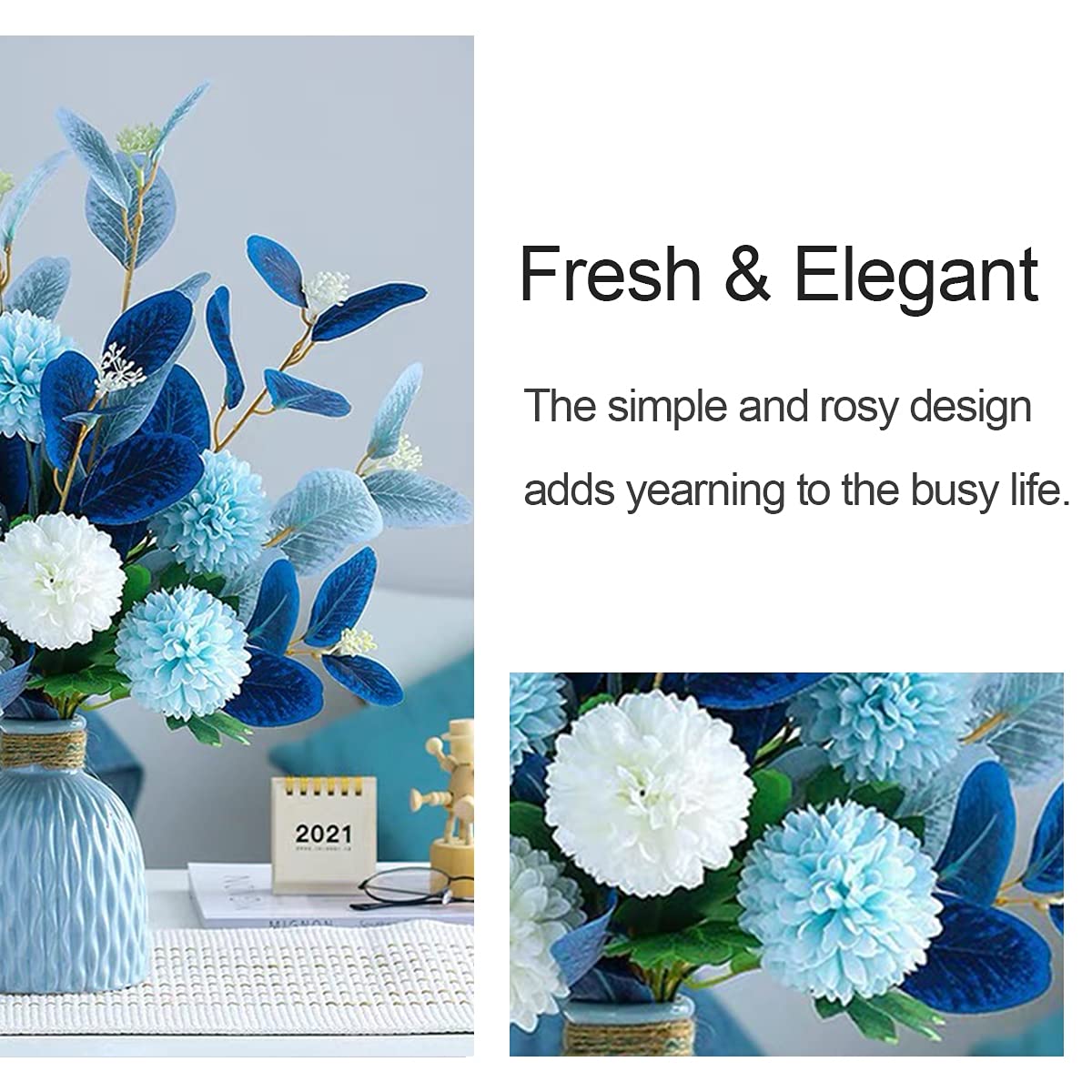 LIPKAHH Artificial Flowers,Faux Hydrangea Flower Arrangements for Home Garden Party Wedding Decoration,Table Decorations for Living Room Kitchen Dining Room Decor(Blue)