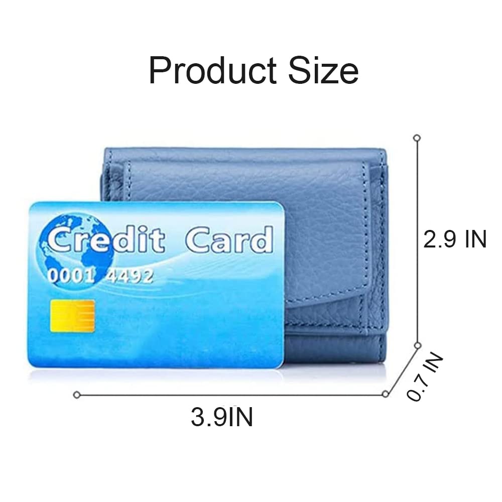 ARSHUN 2023 New Genuine Leather RFID Blocking Card Holder Organizer Pocket Mini Wallet, Foldable Slim Compact Wallet. (Blue)